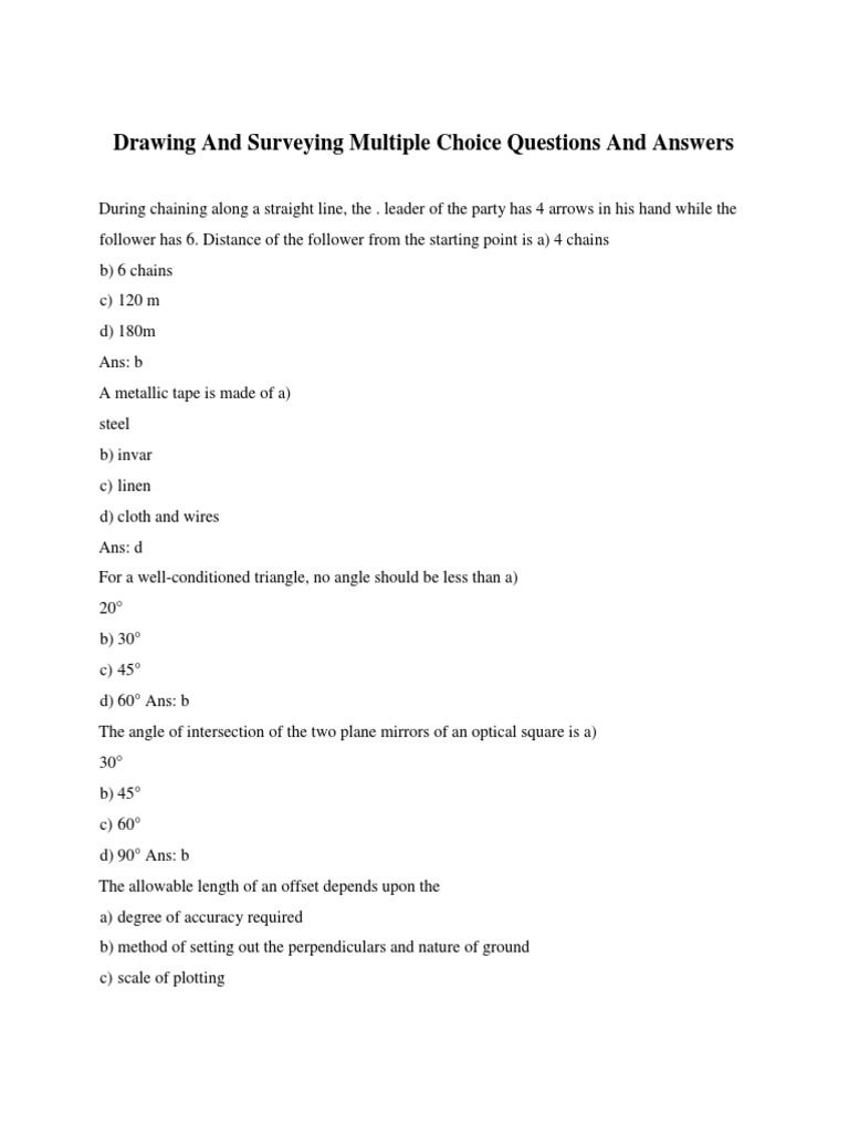 Drawing and Surveying Multiple Choice Questions and Answers | PDF ...