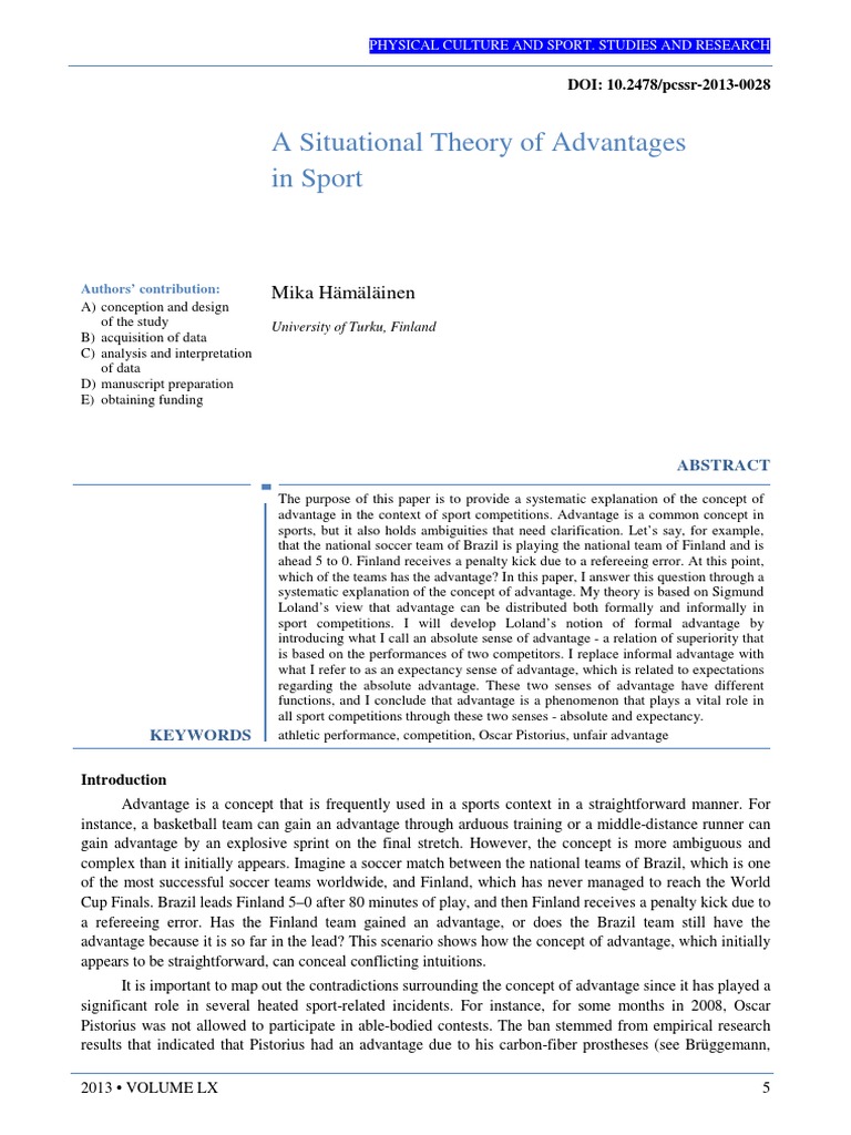 A Situational Theory of Advantages in Sport: Mika Hämäläinen | PDF ...
