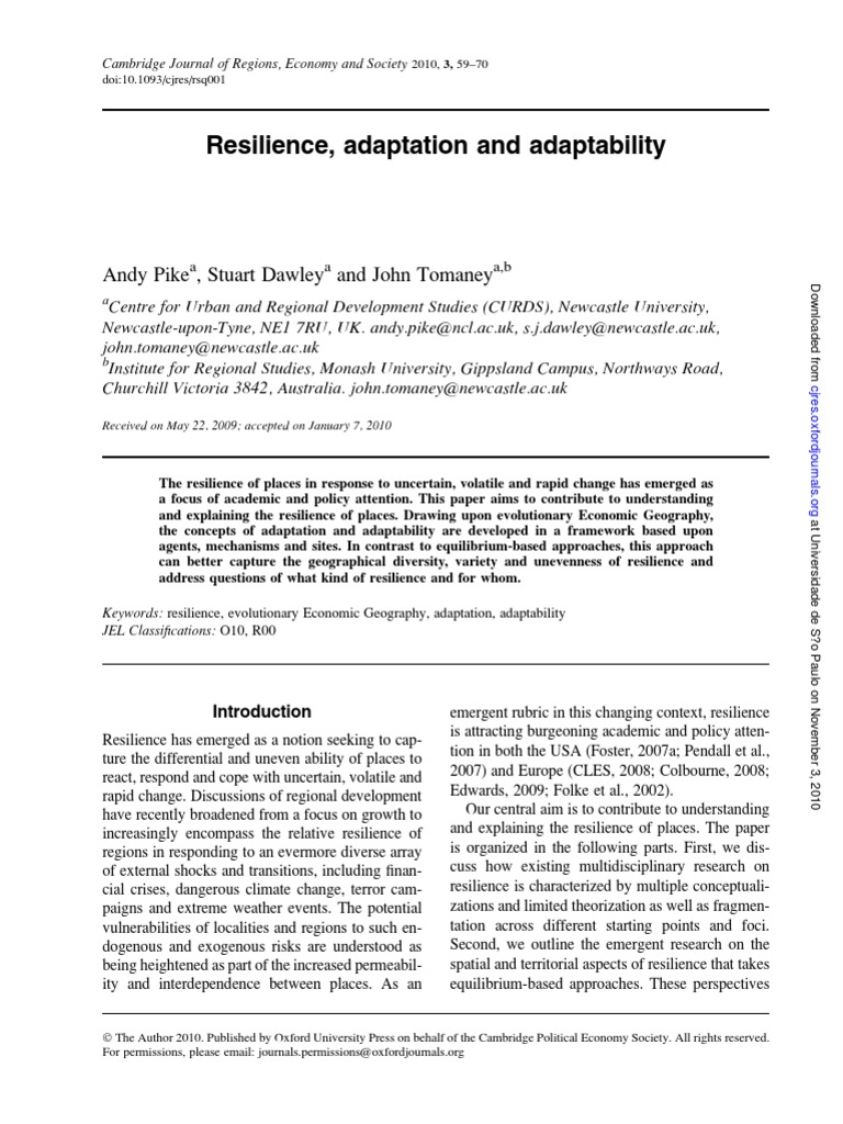 Resilience, Adaptation and Adaptability | PDF | Ecological Resilience ...