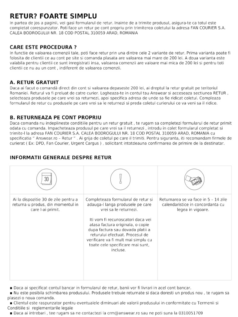 Formularul de Retur | PDF