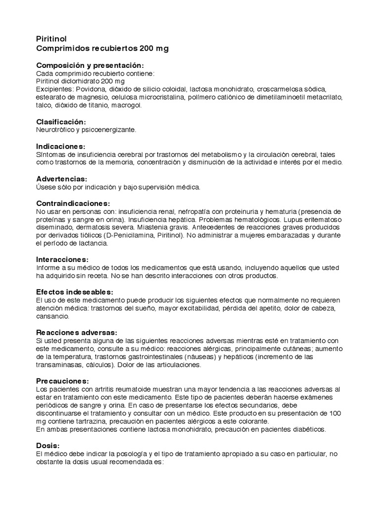 Piritinol 200 MG | PDF | Medicamentos con receta | Magnesio