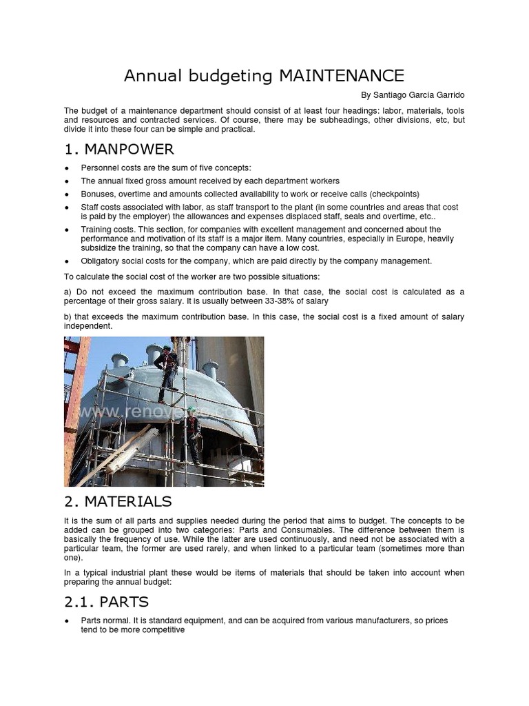 Maintenance Budget Planning Guide | PDF | Employment | Salary