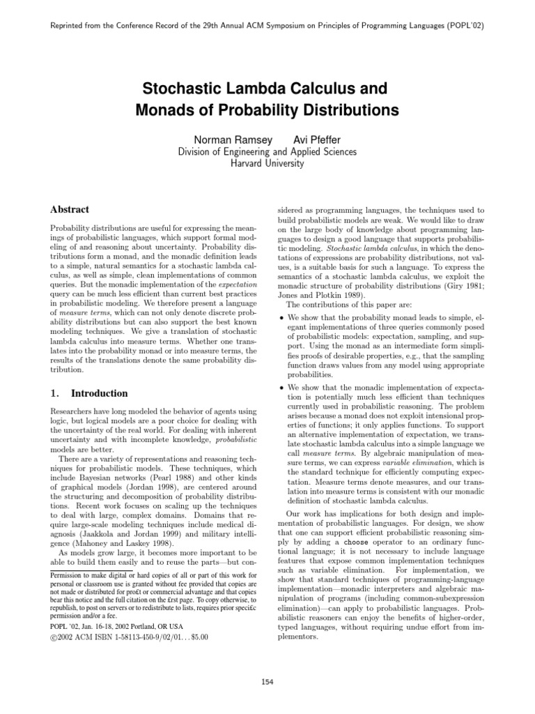 Stochastic Lambda Calculus and Monads of Probability Distributions | PDF | Measure (Mathematics ...