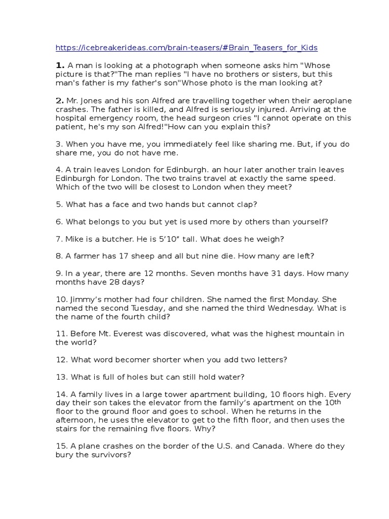 Brain Teasers Sin Respuestas | PDF | Language Arts & Discipline