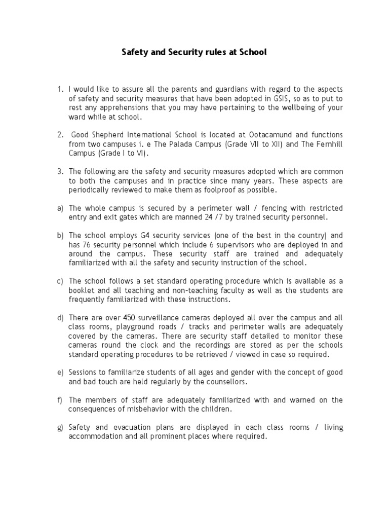 Safety and Security Rules at School | PDF | Prevention | Safety