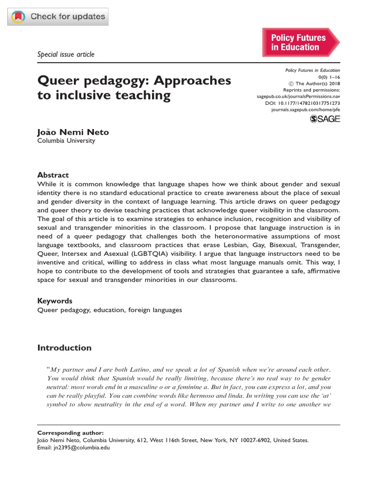 Queer Pedagogy Approaches To Inclusive T PDF | PDF | Queer Theory ...