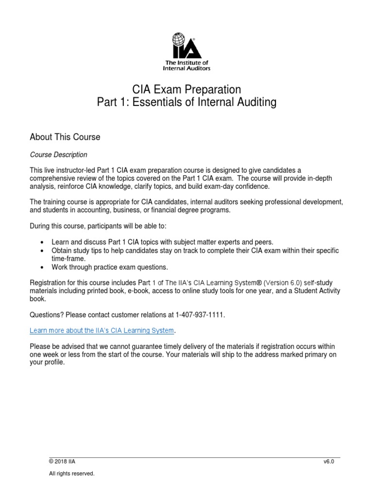 CIA Exam Preparation Part 1 Essentials of Internal Auditing | PDF | Internal Audit | Internal ...