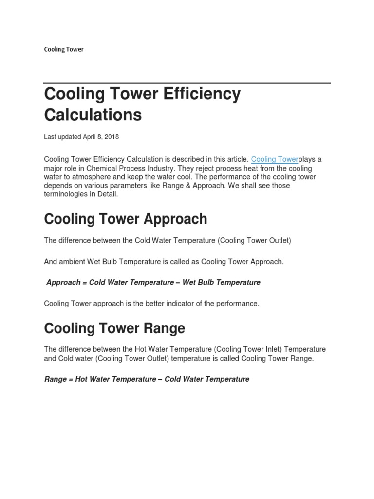 Cooling Tower Efficiency Calculations | PDF | Heat Transfer | Water