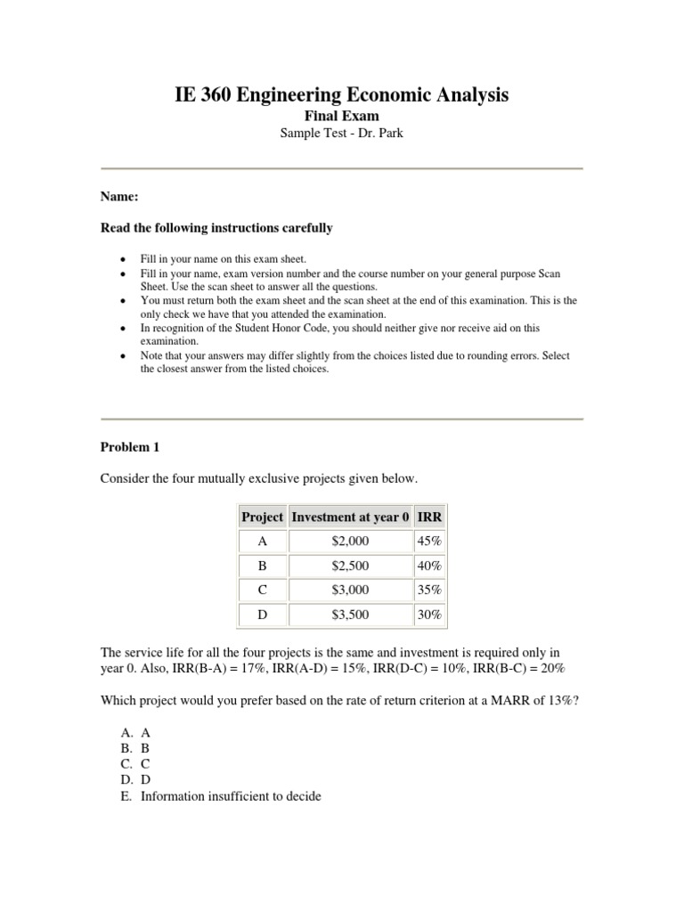 IE 360 Engineering Economic Exam Guide | PDF | Depreciation | Interest