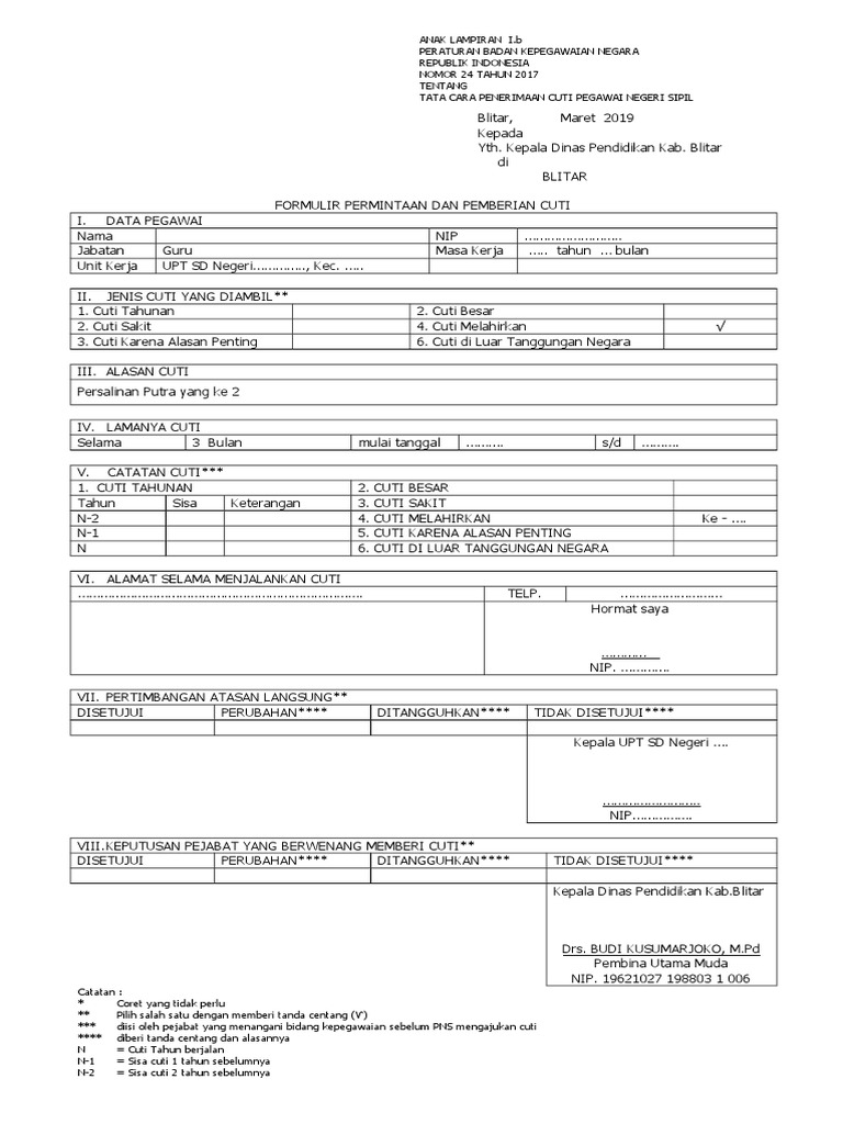 Blanko Cuti Melahirkan | PDF