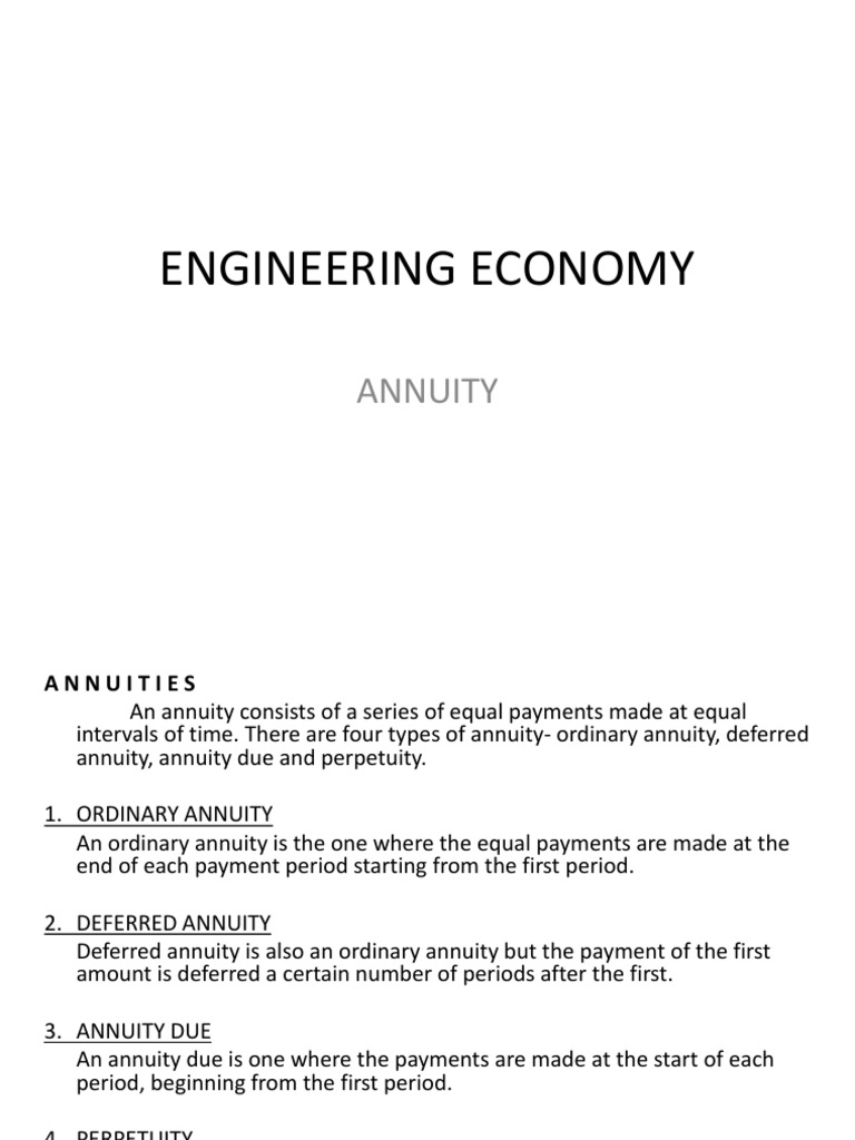 Annuity Lecture - Engineering Economy | PDF | Present Value | Interest
