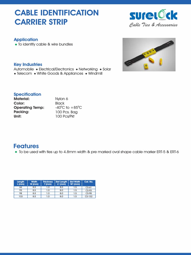 Cable Identification Carrier Strip: Features | PDF | Equipment ...