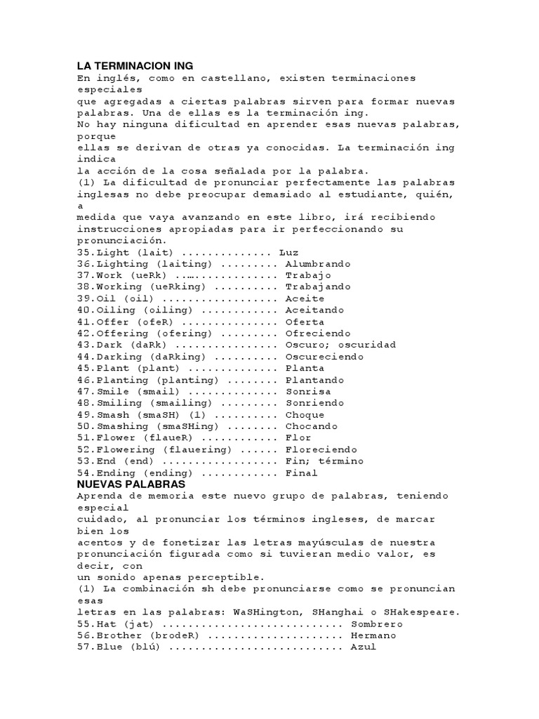 La Terminacion Ing | PDF | Idiomas