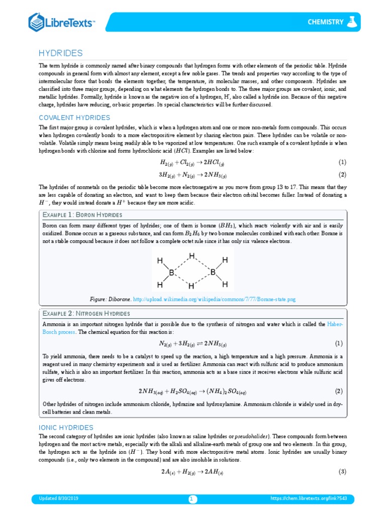 Covalent Hydrides | PDF | Hydride | Hydrogen
