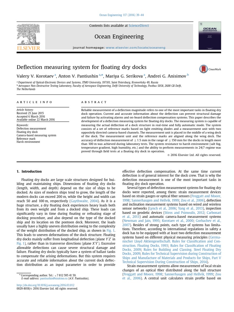 Deflection Measuringsystemfor Floating Drydocks | PDF | Pixel | Camera