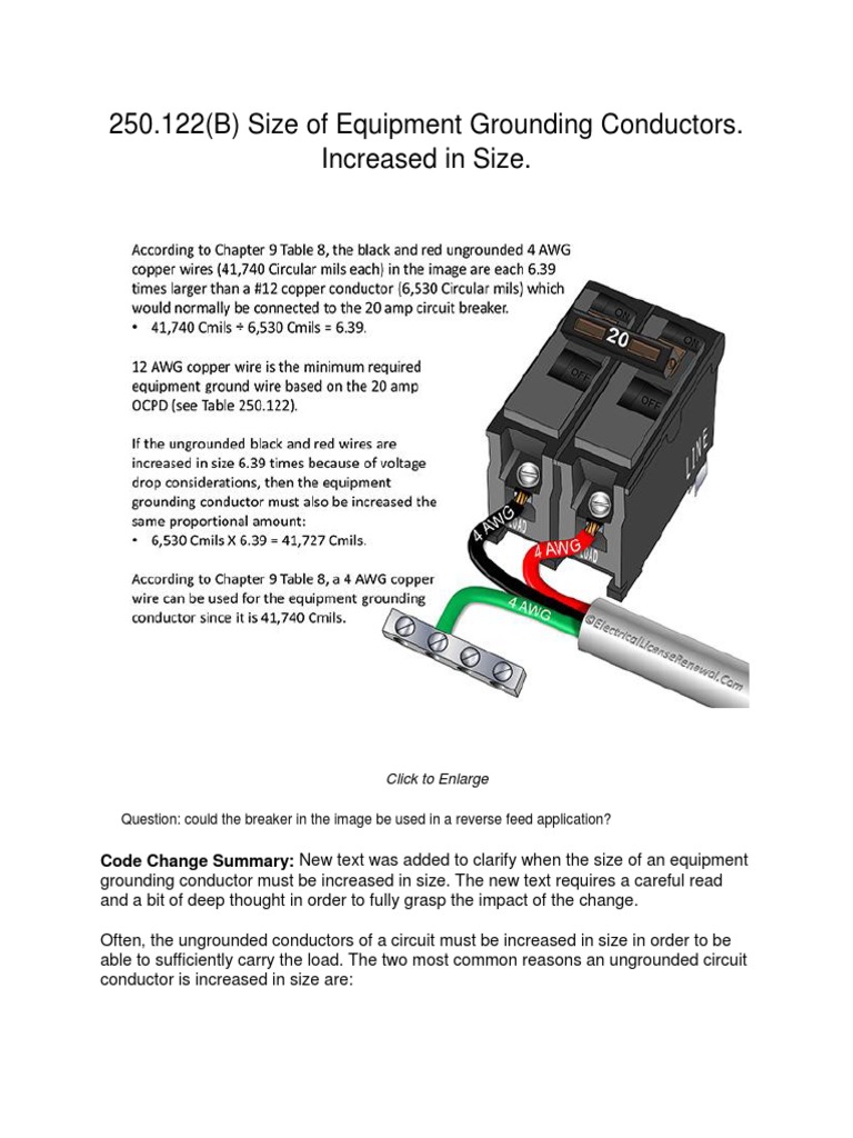 250.122 (B) Size of Equipment Grounding Conductors. Increased in Size ...