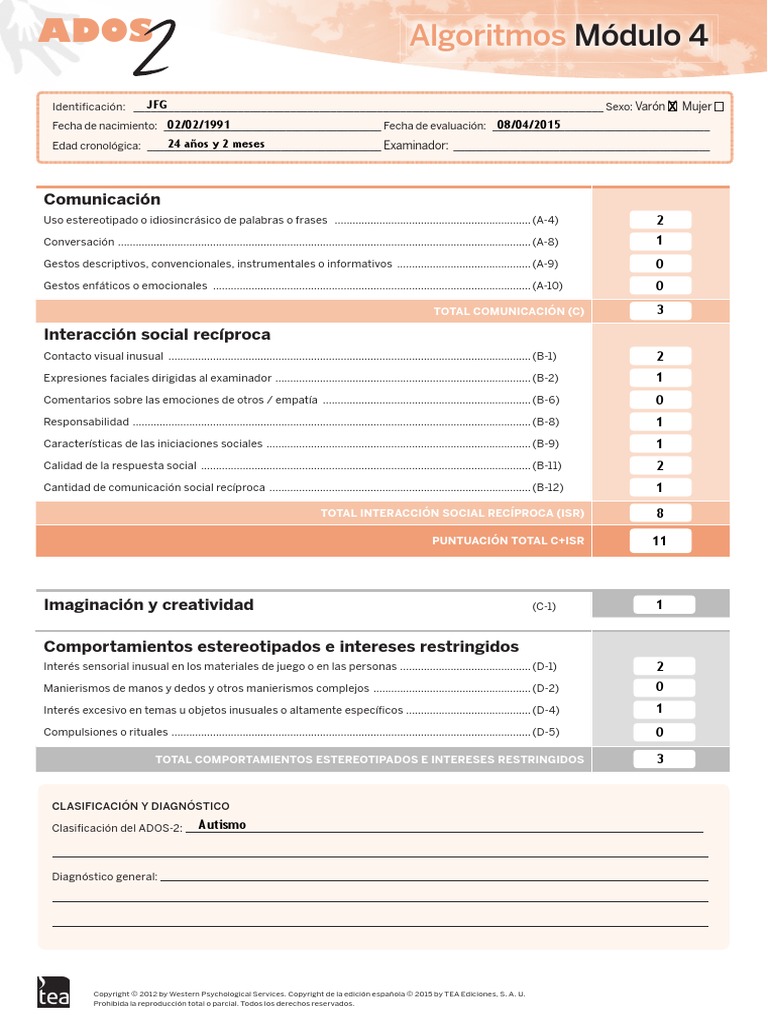 ADOS2 AlgoM4 JFG PDF | PDF | Neurociencia | Cognición