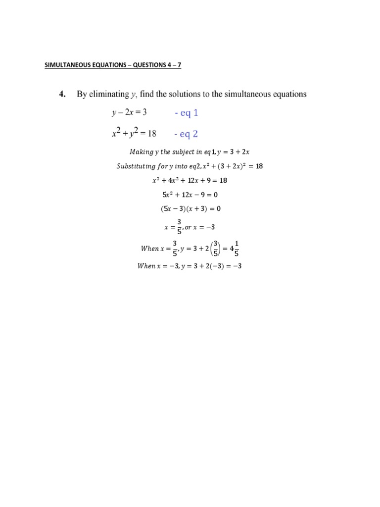 Simultaneous Equations Questions 4 - 7 | PDF