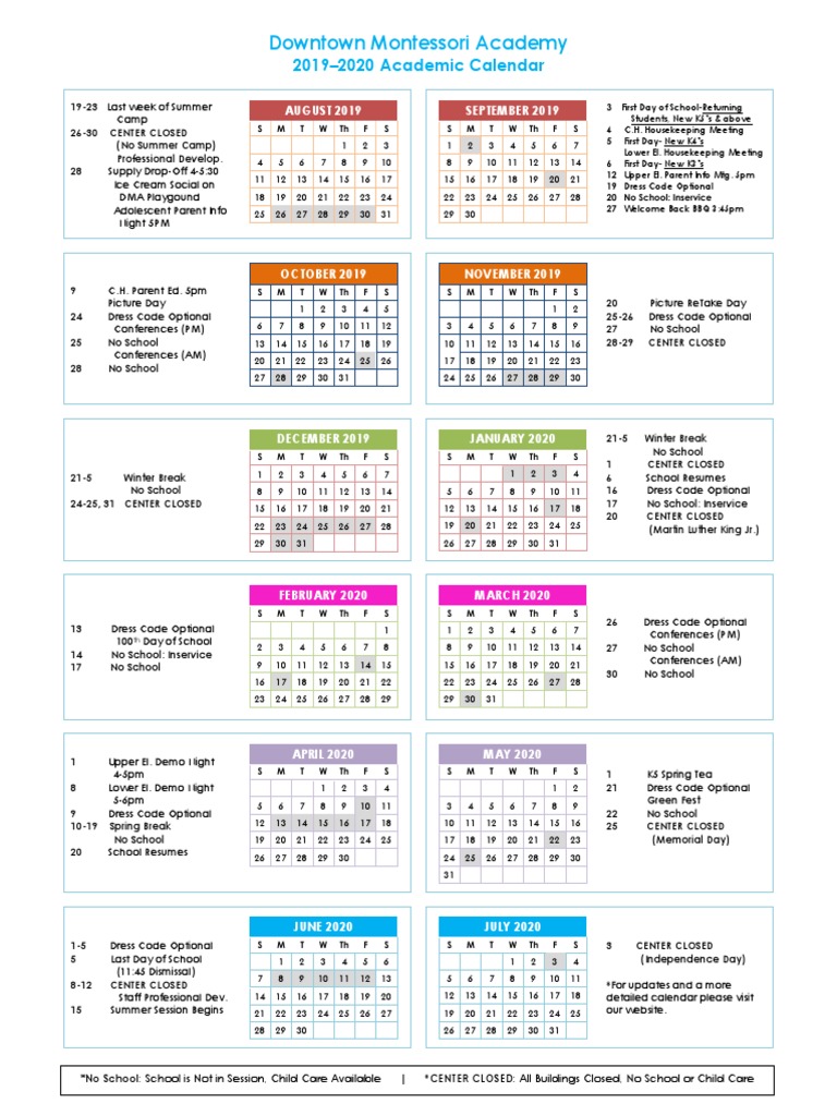 2019-2020 Academic Calendar | PDF