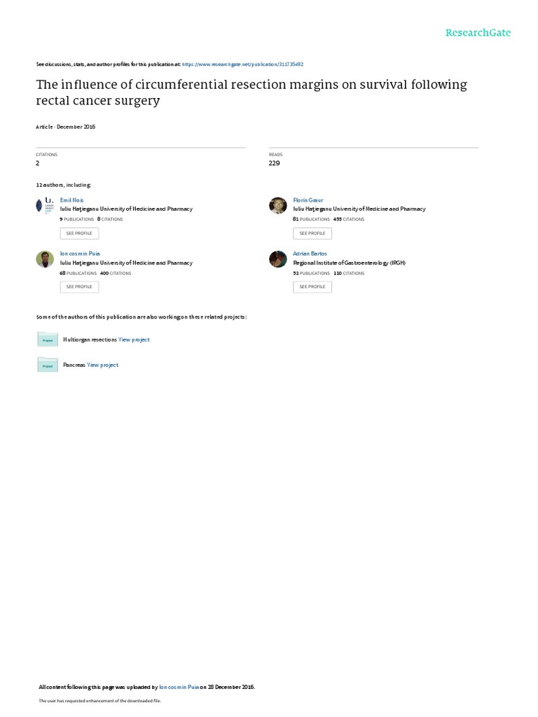 The in Uence of Circumferential Resection Margins On Survival Following Rectal Cancer Surgery ...