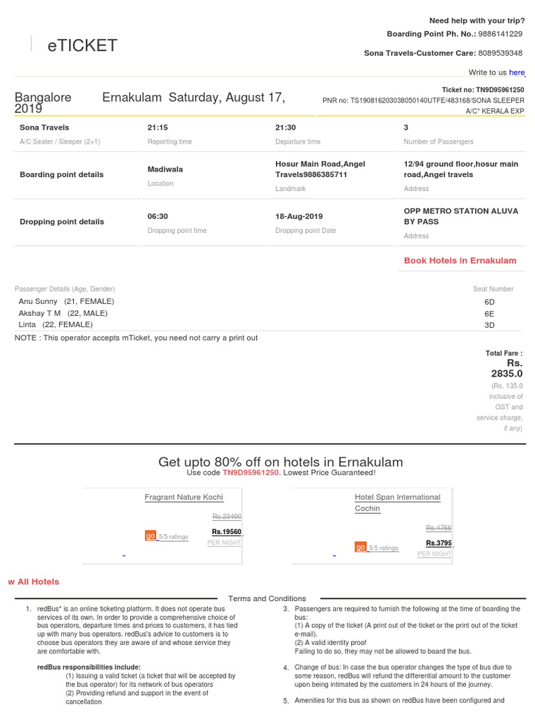 Redbus Ticket TN9D95961250 PDF | PDF | Ticket (Admission) | Baggage