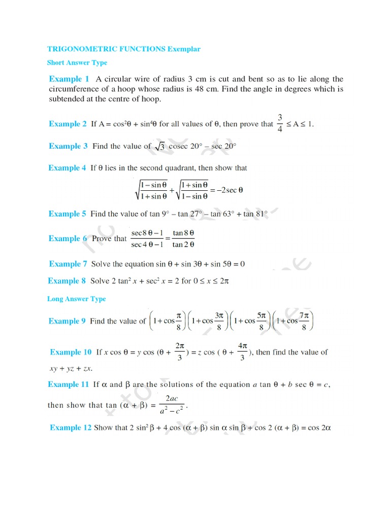 Trigonometric Functions Exemplar | PDF