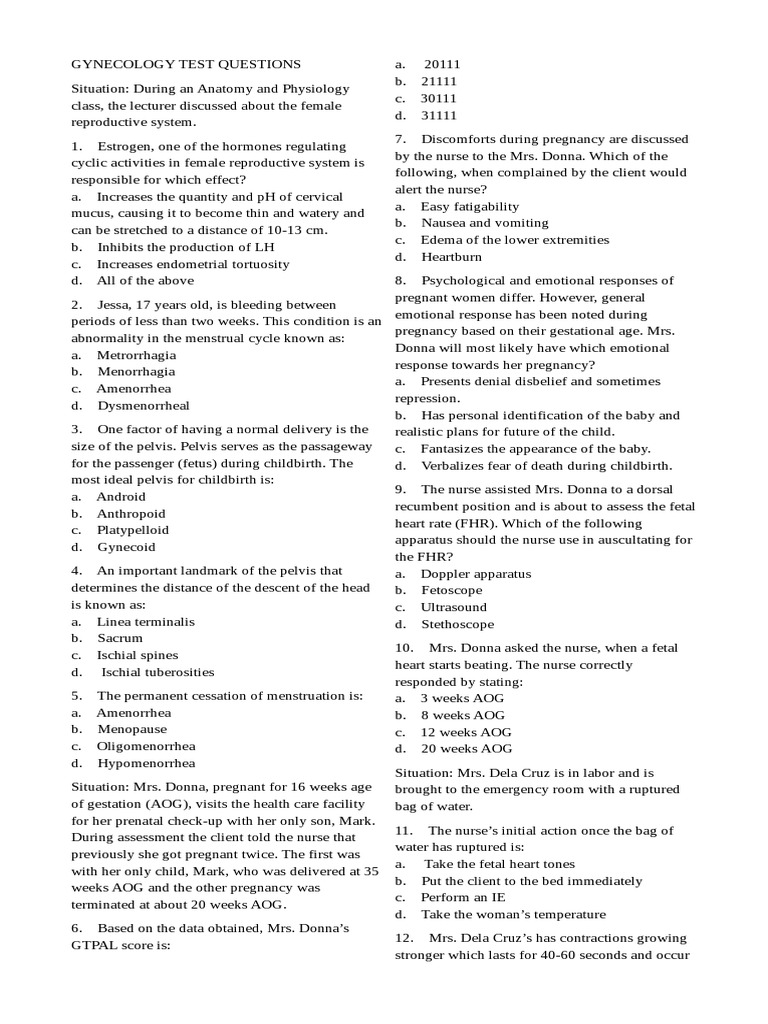 Gynecology Test Questions | PDF | Childbirth | Menstrual Cycle