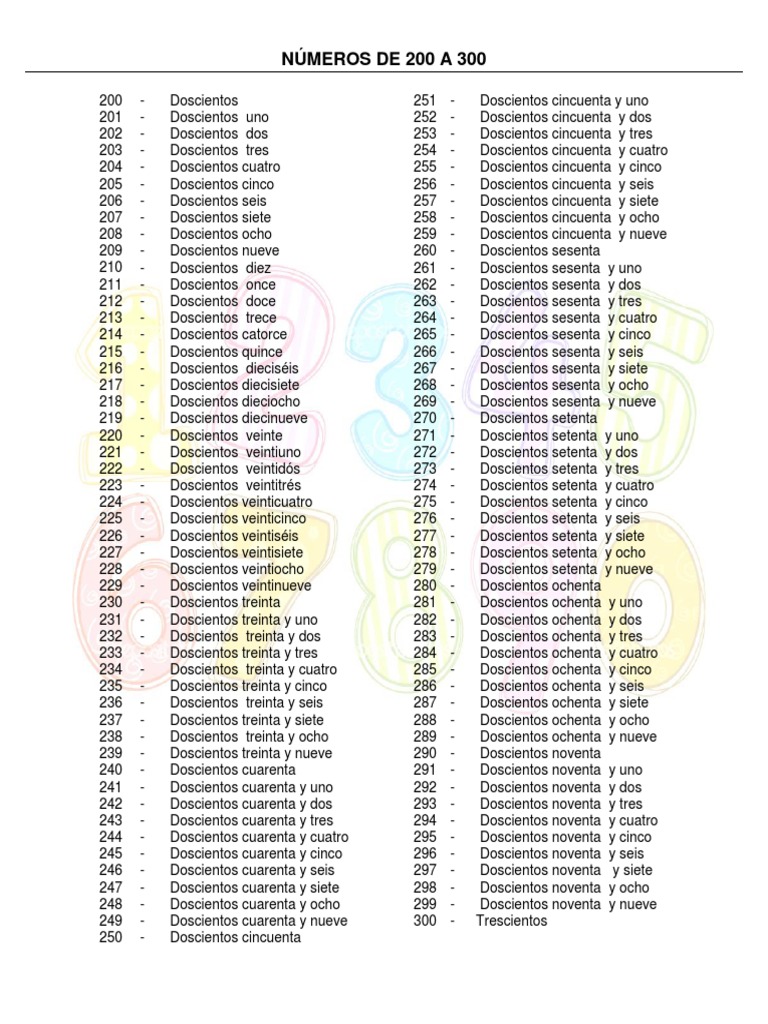 Números de 200 A 300 | PDF