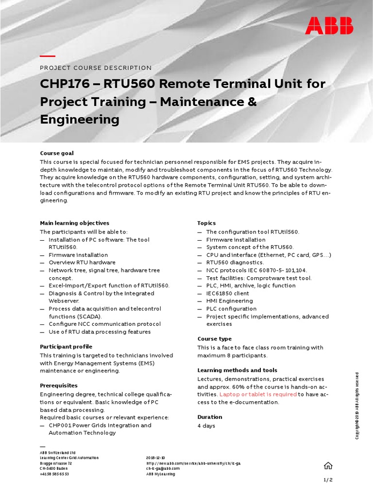 CHP176 - RTU560 Remote Terminal Unit For Project Training - Maintenance ...