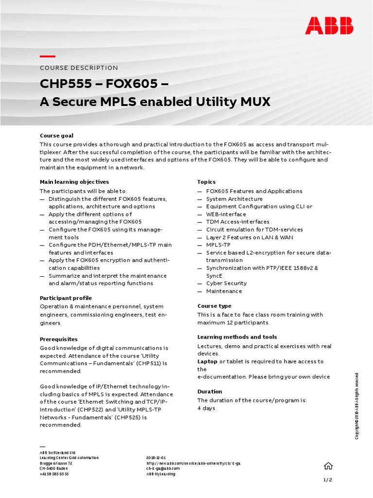 CHP555 - FOX605 A Secure MPLS Enabled Utility-MUX | PDF | Internet ...
