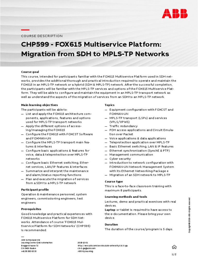 CHP599 - FOX615 Multiservice Platform Migration From SDH To MPLS-TP ...