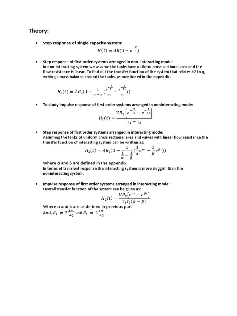 Theory:: Step Response of Single Capacity System | PDF | Applied ...