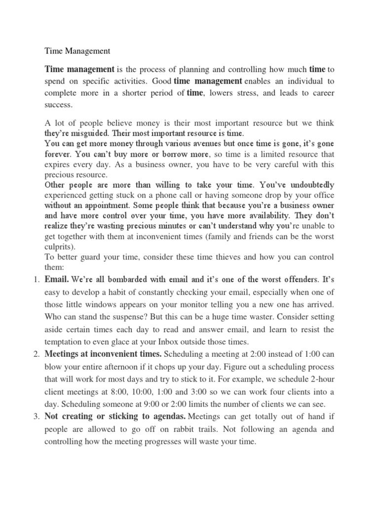 Time Management Is The Process of Planning and Controlling How Much ...