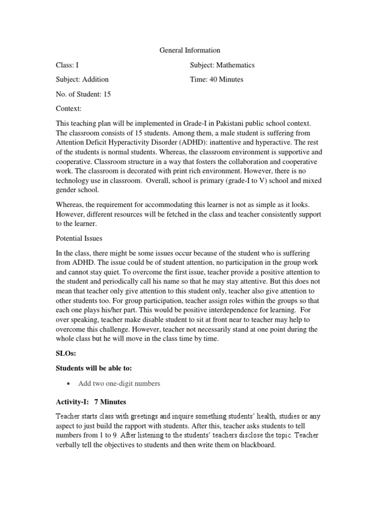 UDL Lesson Plan (Addition) | PDF | Classroom | Lesson Plan