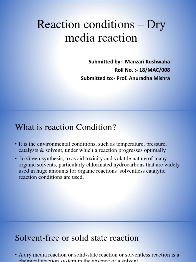 Reaction Conditions - Dry Media Reaction | PDF | Solid State Chemistry ...