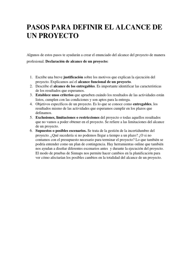 Pasos para Definir El Alcance de Un Proyecto | PDF | Negocios