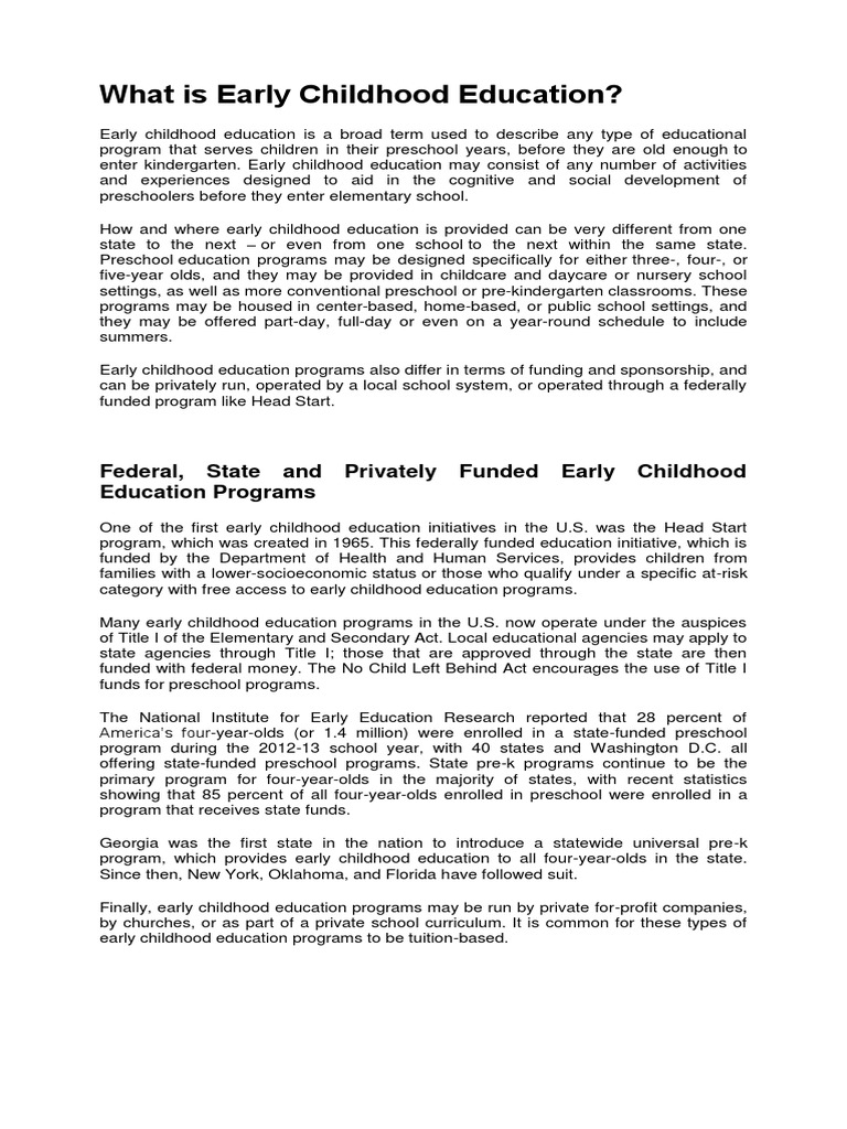 What Is Early Childhood Education | PDF | Early Childhood Education ...