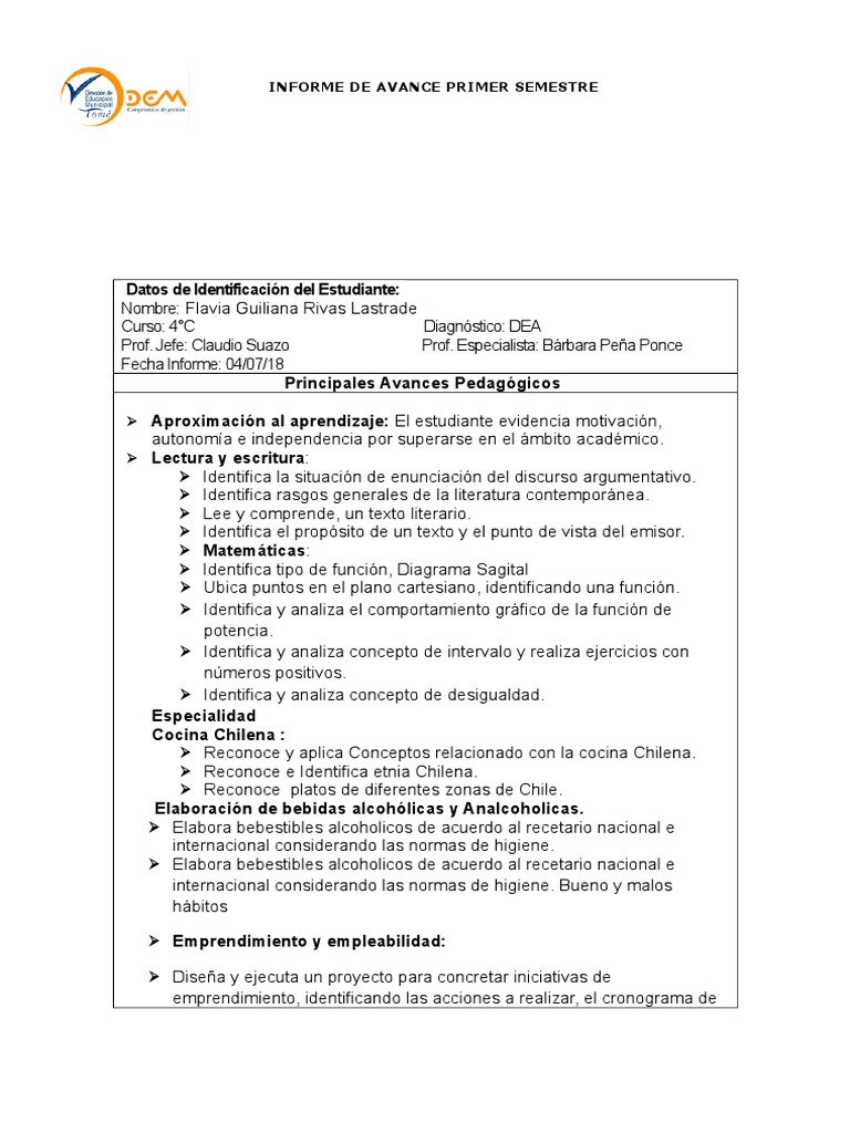 Informe de Avance Académico Flavia Rivas | PDF | Motivación | Motivacional