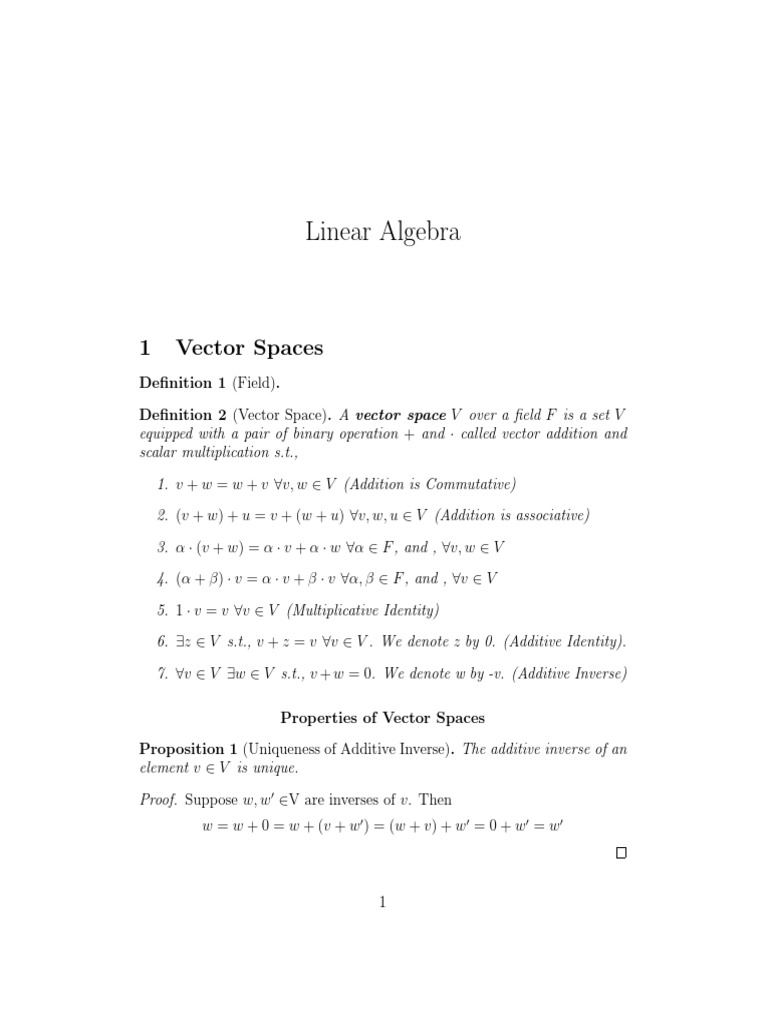 Linear Algebra Notes | Download Free PDF | Linear Subspace | Basis ...