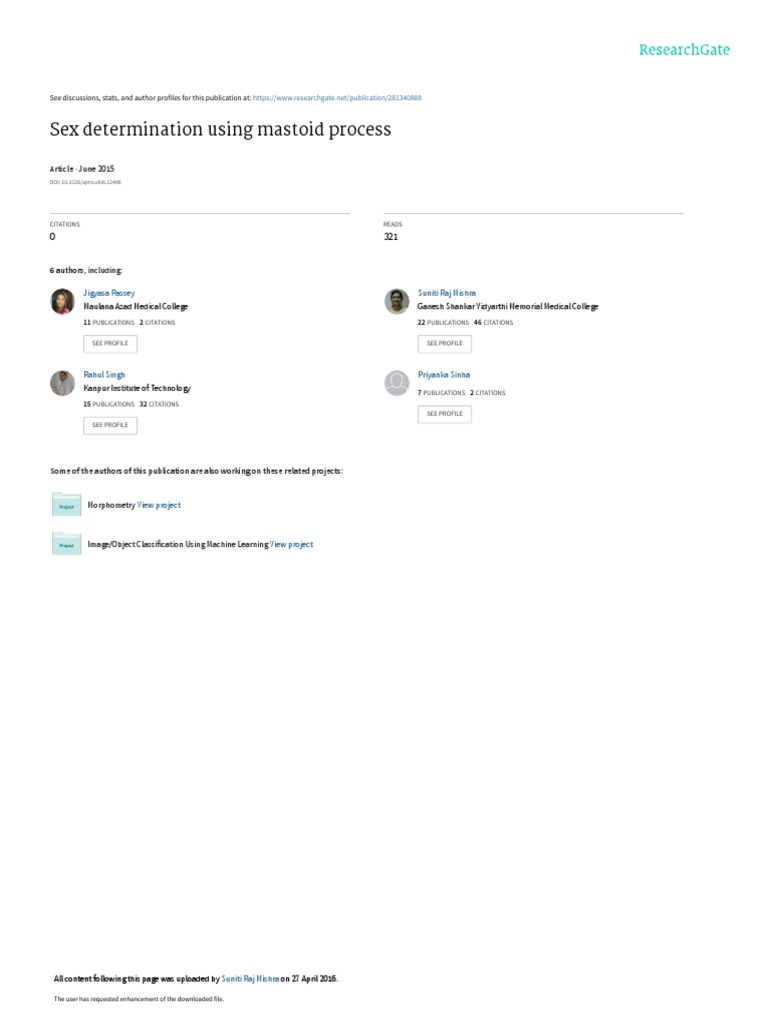 Sex Determination Using Mastoid Process Researchgate