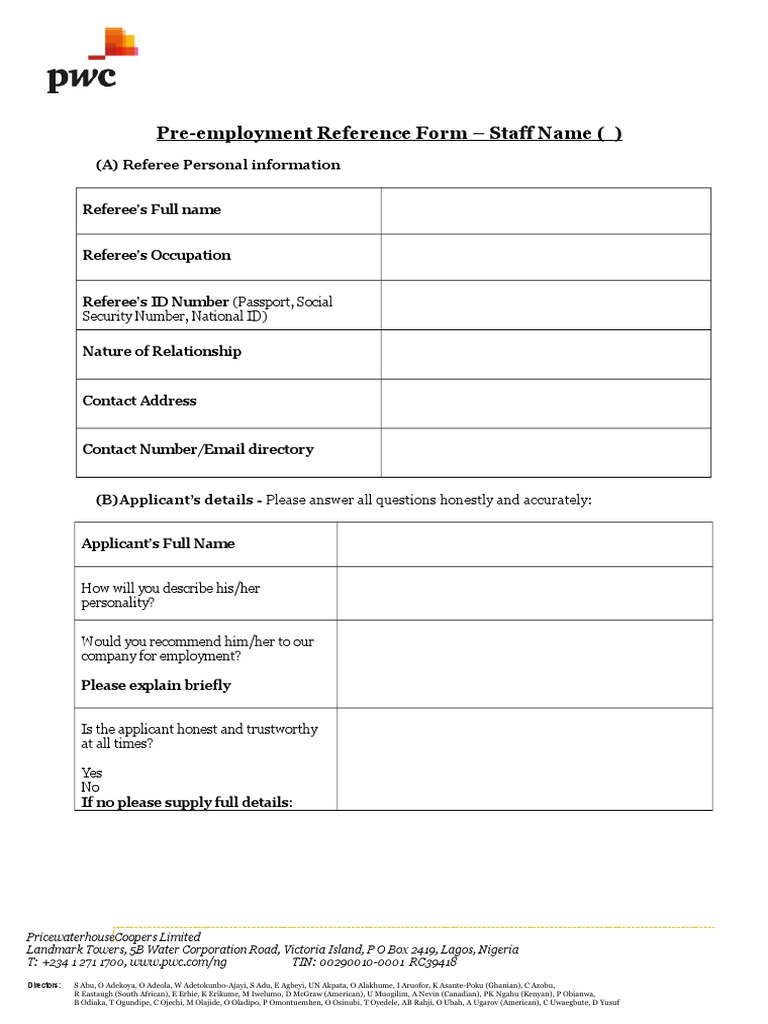 Pre-Employment Reference Form Staff Name ( ) - 1 | PDF | Psychological ...