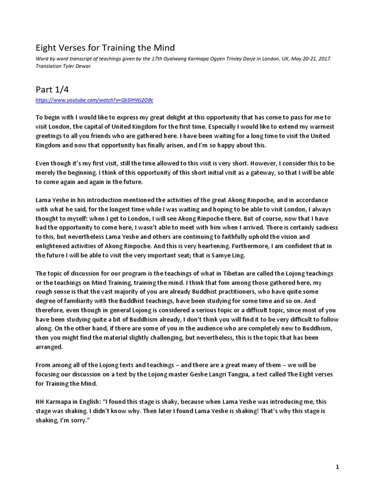 Eight Verses For Training The Mind PDF | PDF | Psychological Concepts | Religion And Belief