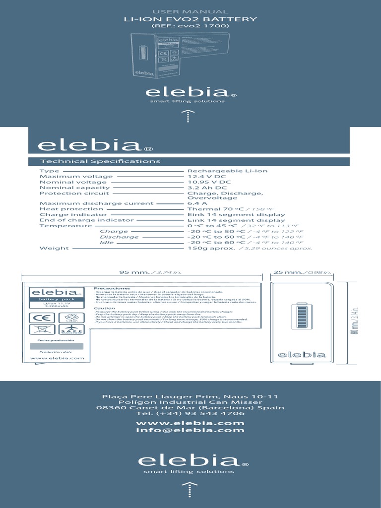 Comprehensive User Manual for the LI-ION EVO2 Battery Model Ref. evo2 ...