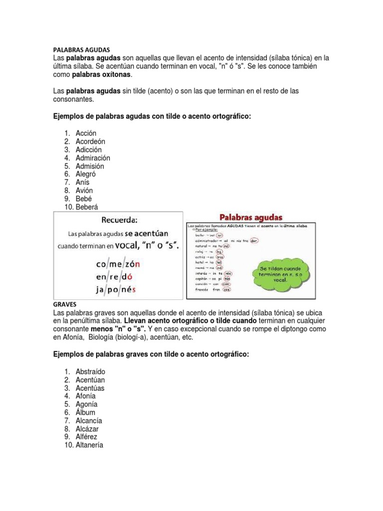 Palabras Agudas, Graves | PDF | Vocal | Sílaba