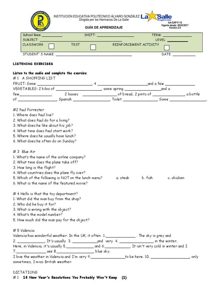 Guidance for Learning English: Listening Exercises, Dictations and ...
