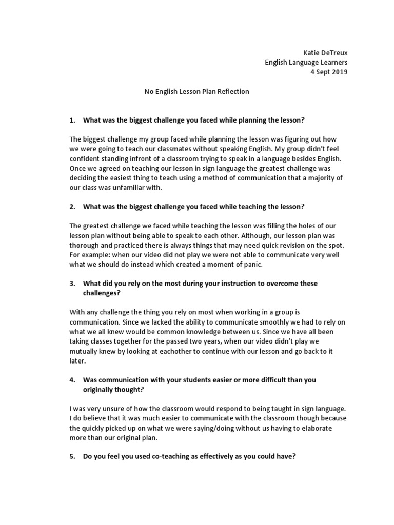 Silent Lesson Plan Reflection | PDF | Lesson Plan | Neuropsychological ...