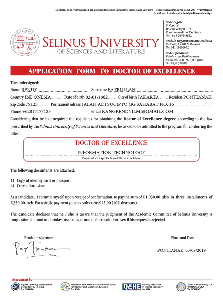 Application for Doctor of Excellence Degree | PDF | Government
