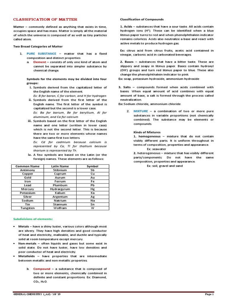 Classification of Matter | PDF | Acid | Chemical Elements