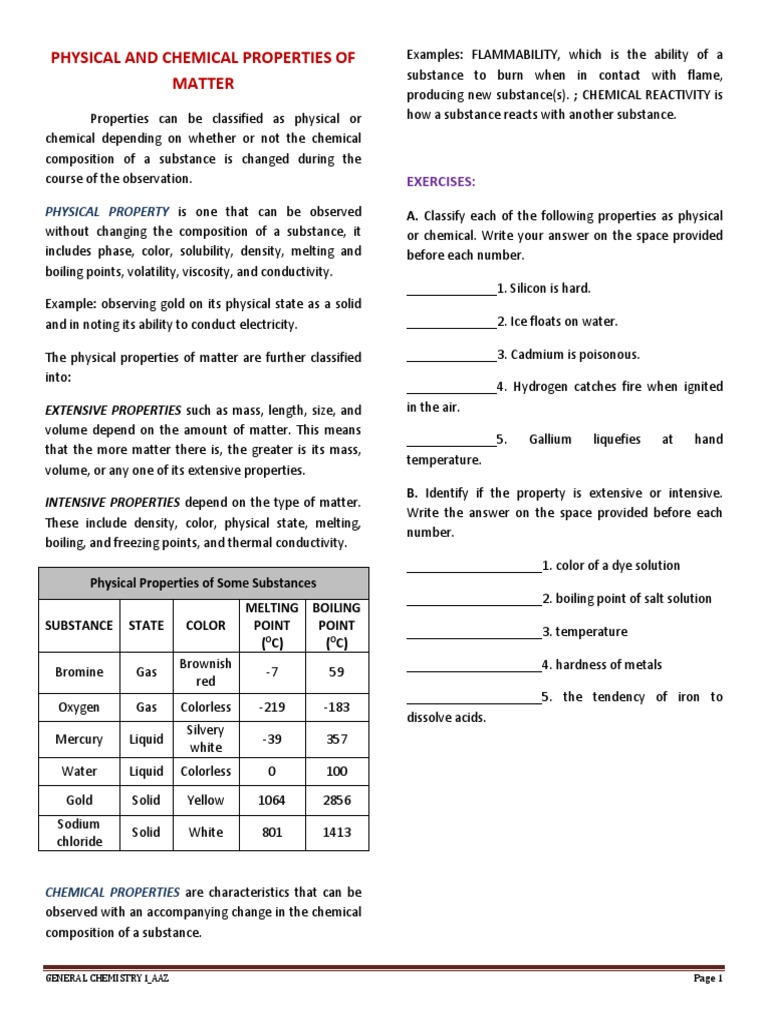 Physical and Chemical Properties of Matter | PDF | Chemical Substances ...