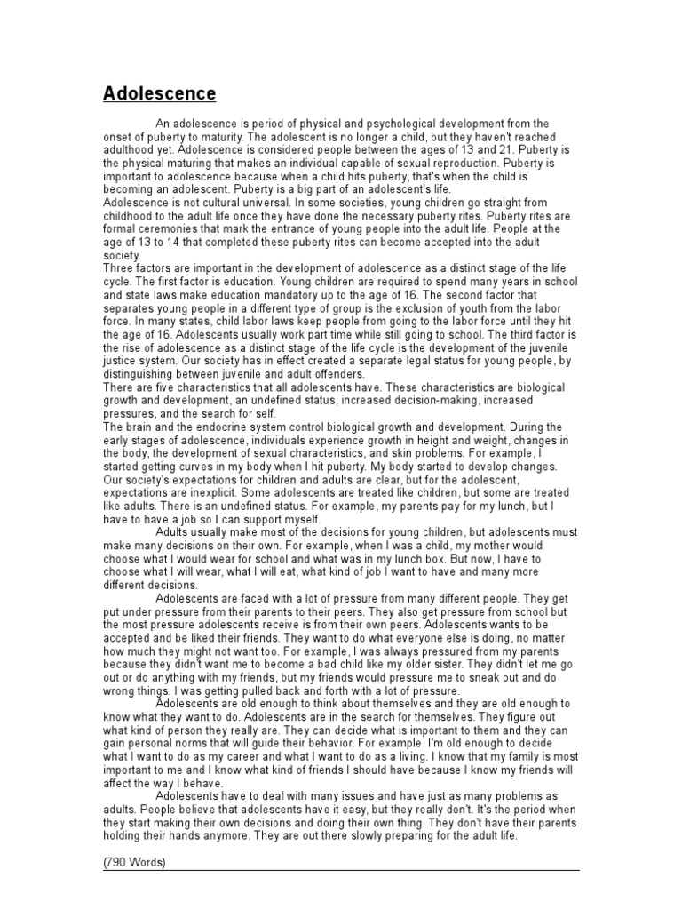 Adolescence Essay | PDF | Adolescence | Puberty